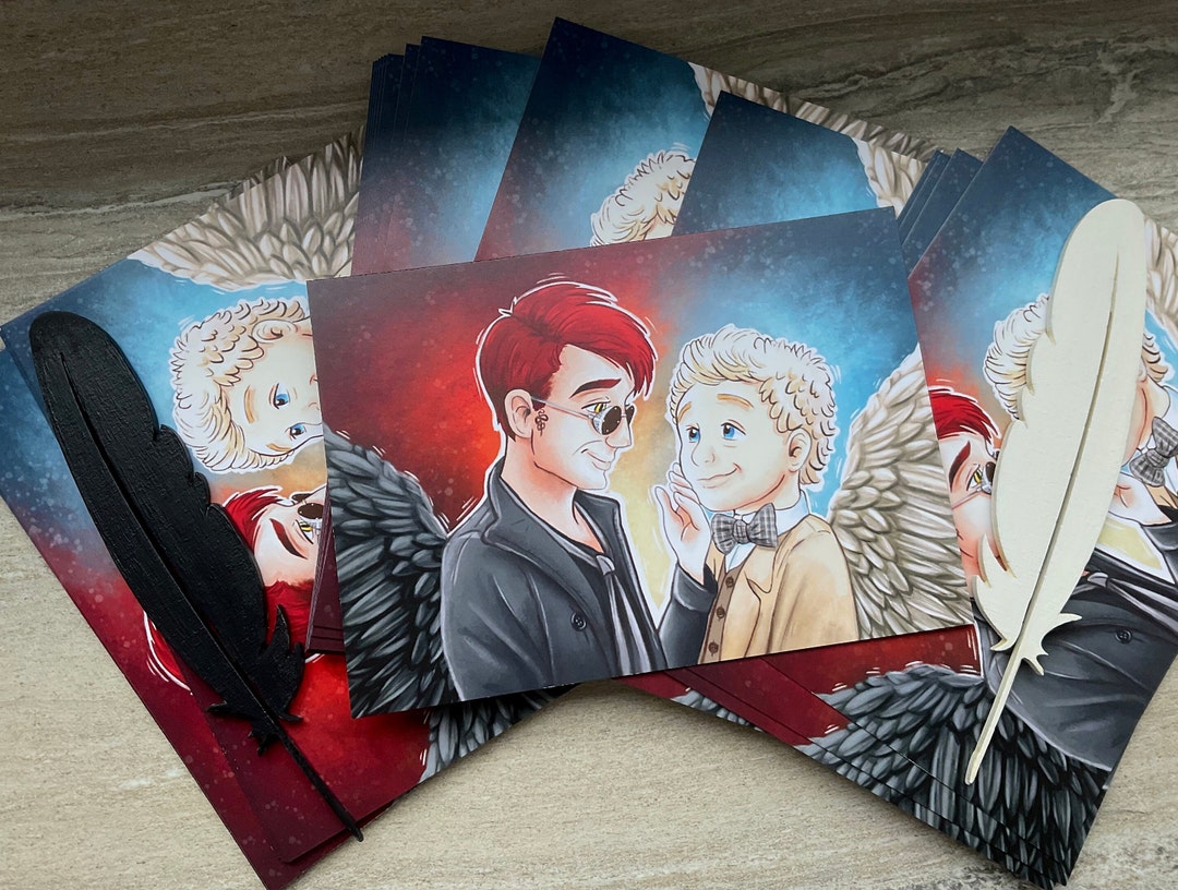 GOOD OMENS Postcard Two Wooden Feather Bookmarks - Etsy