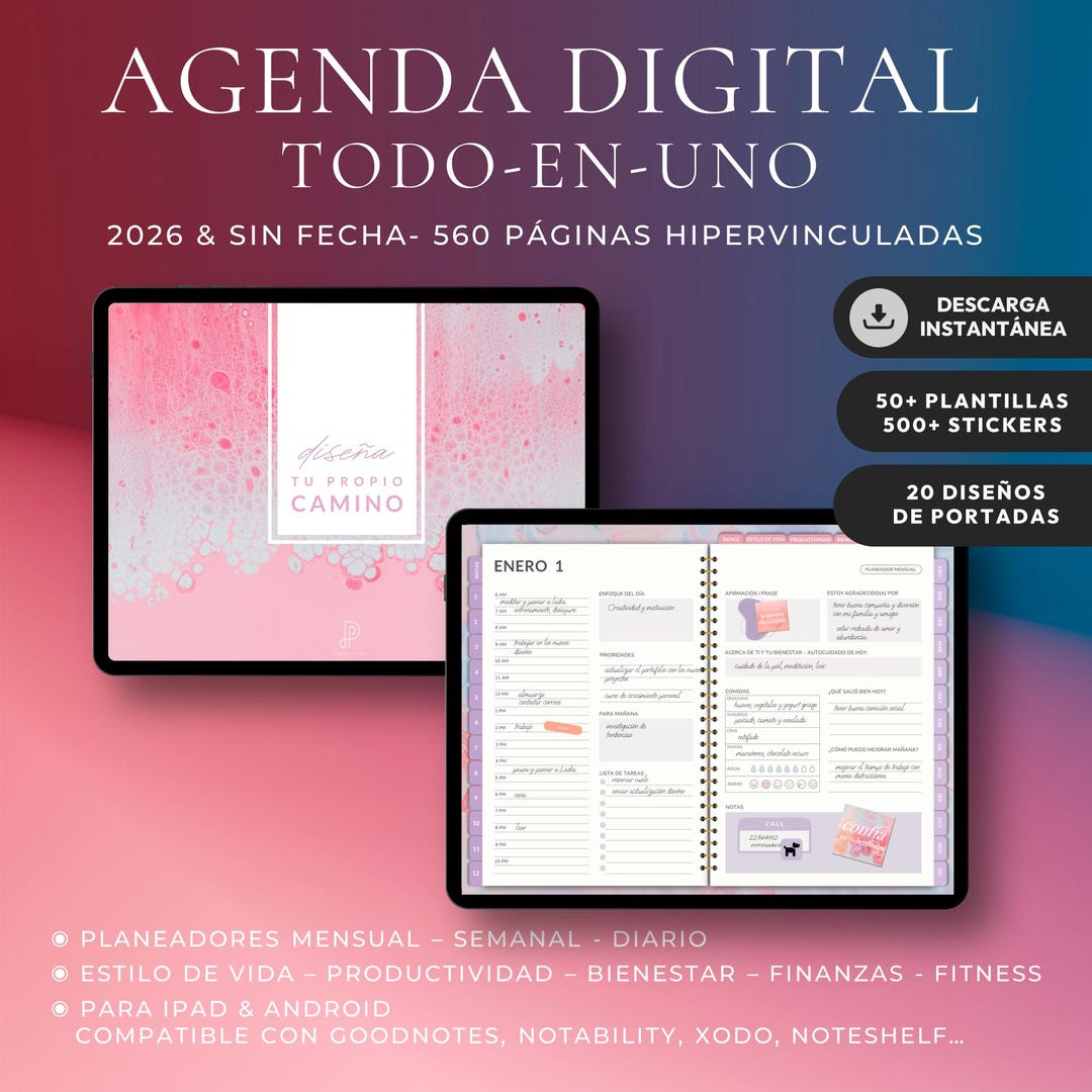Planificador Digital 2026 + Sin Fechas, Agenda Todo en Uno iPad y ...