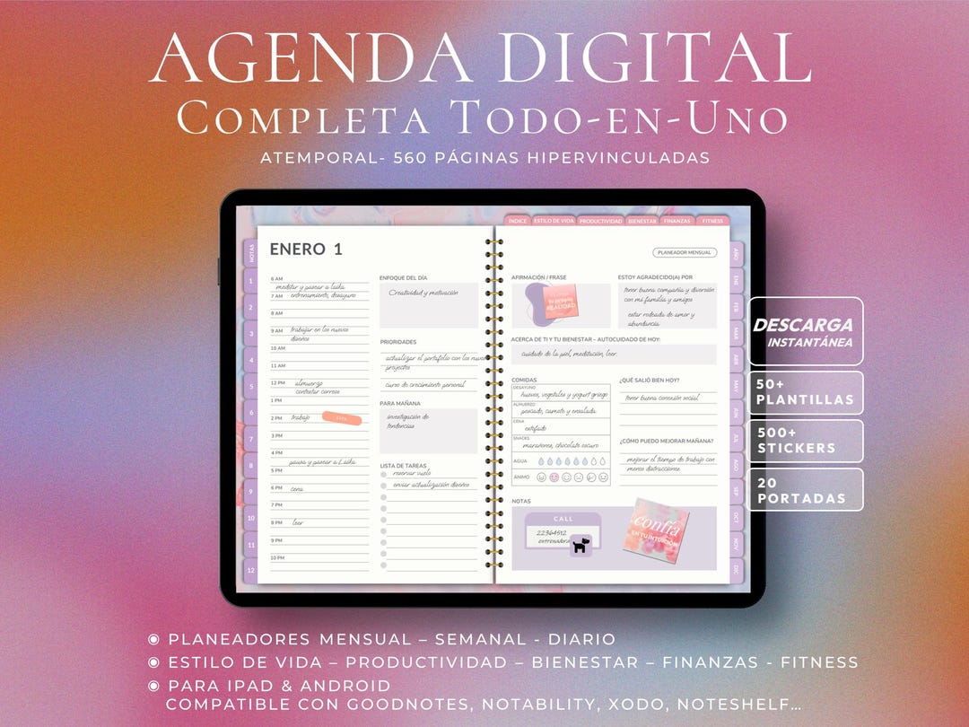 Spanish All-in-one Digital Planner 2025 for iPad & Android, Daily ...