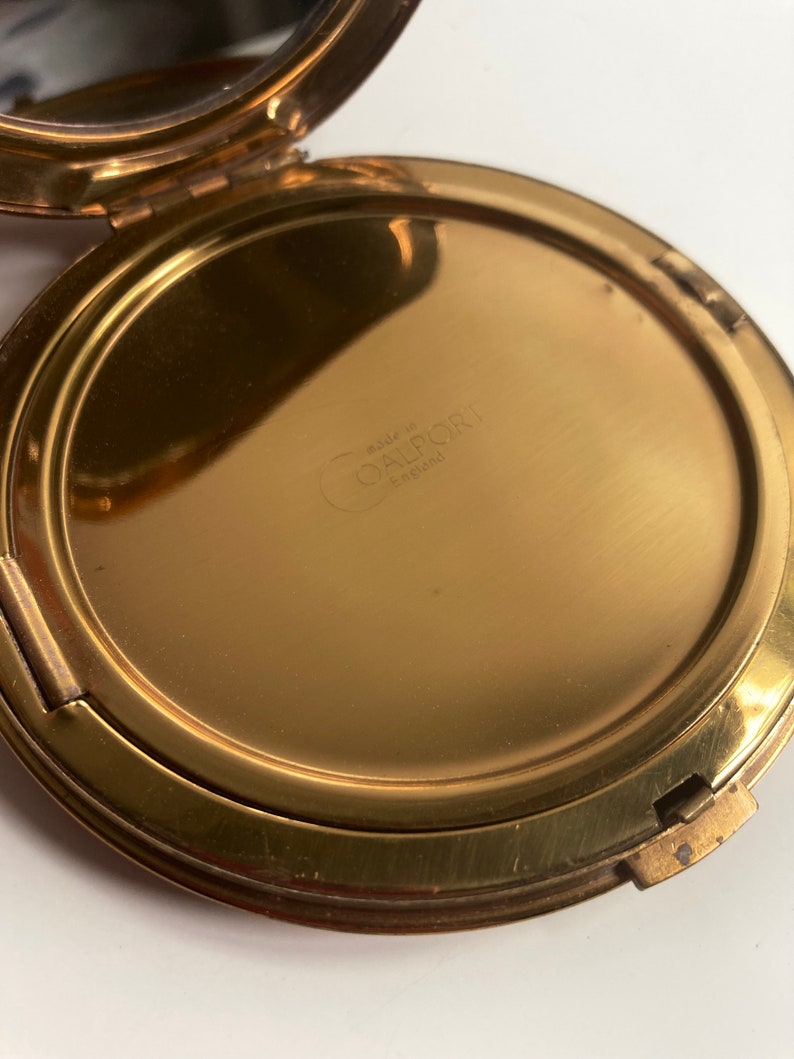 Vintage Large Round Coalport Powder Compact Mirror With Textured Engine ...