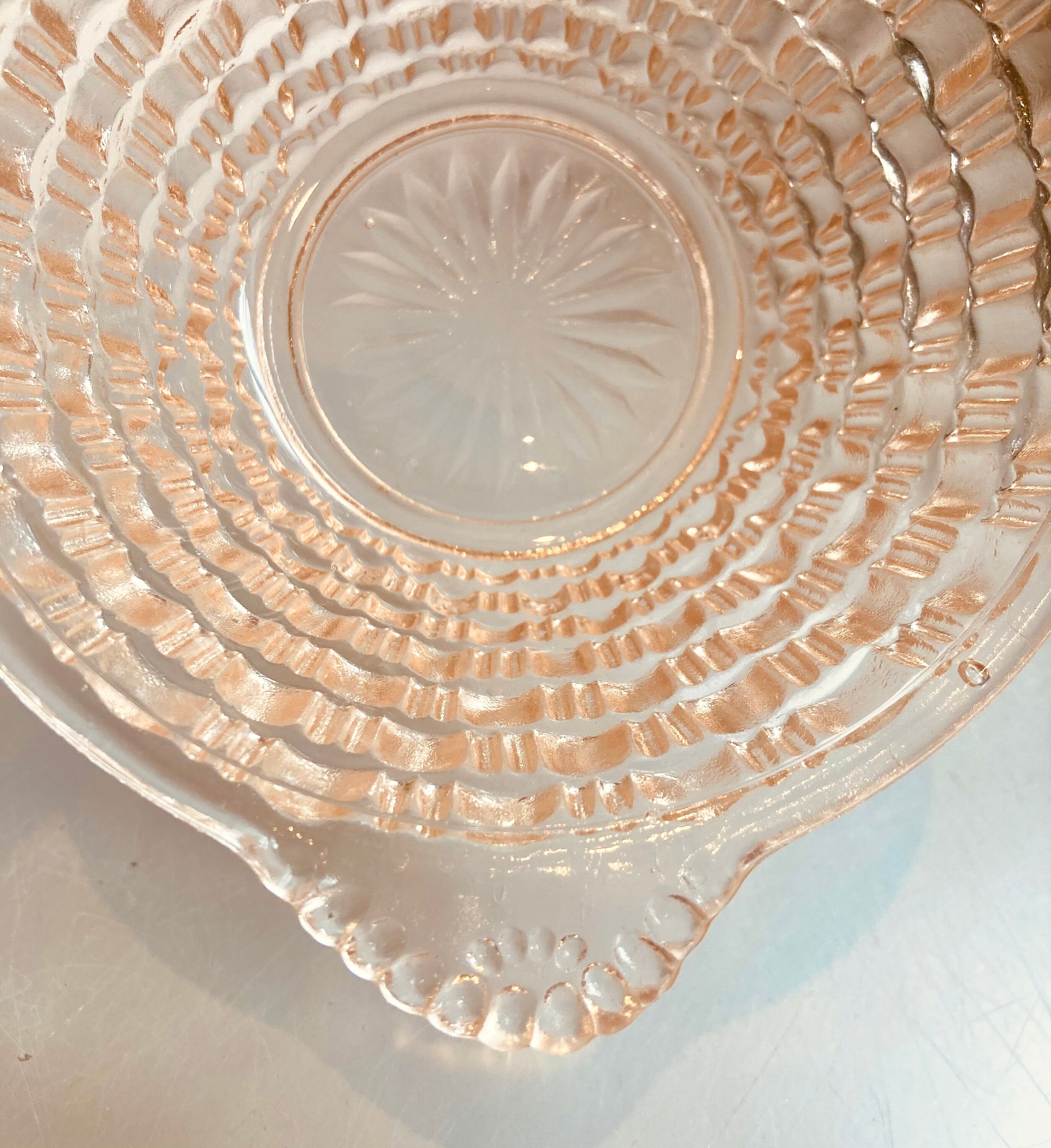 Vintage Pale Pink Glass Small Bowl / Trinket Dish Set of 2 With Basket ...