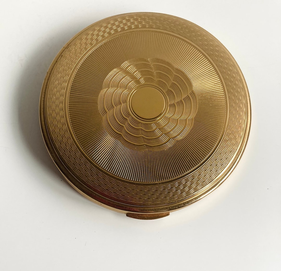 Vintage Powder Compact Mirror Made by Kigu With Etched Geometric Engine ...