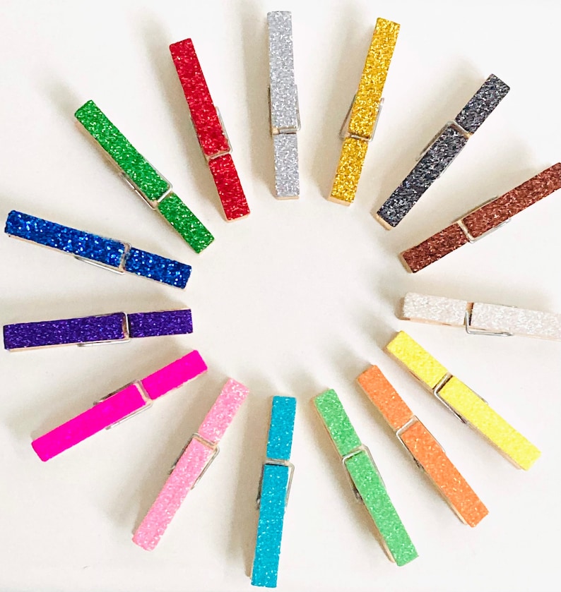 Glitter Wooden Memo Pegs: Colorful Gift Wrap Decoration (set of 15) - Etsy