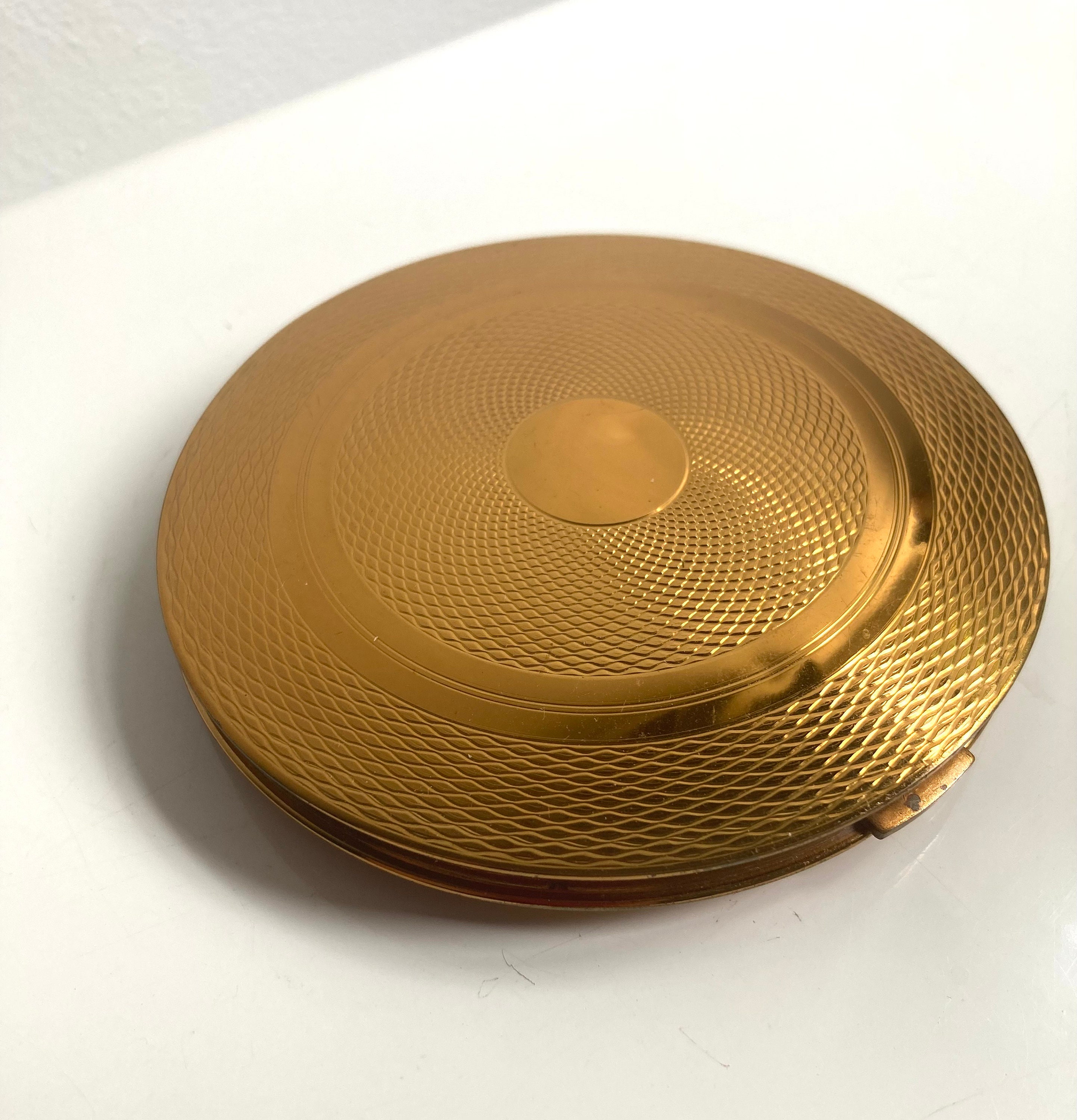 Vintage Large Round Coalport Powder Compact Mirror With Textured Engine ...