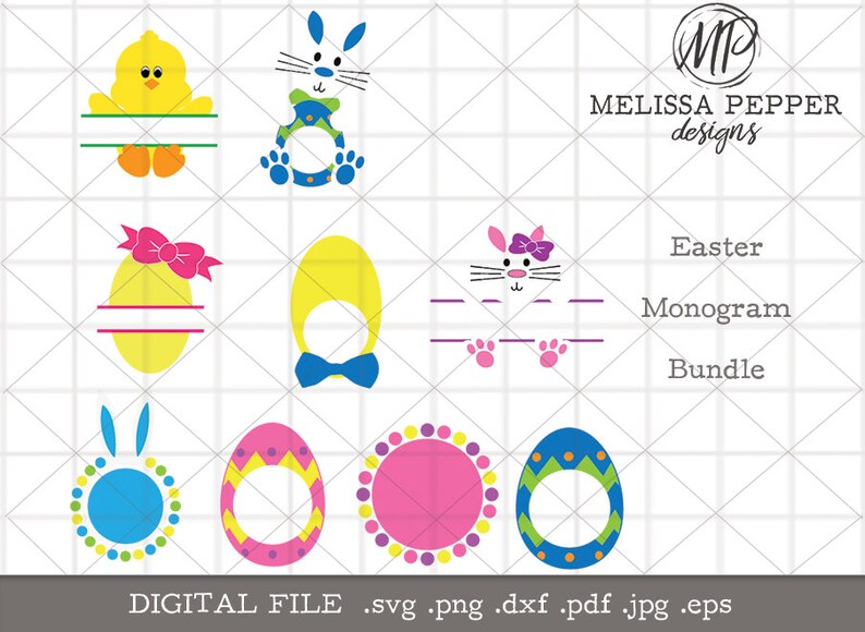 Easter Monogram Bundle SVG, Split Bunny Svg, Chick Monogram Cricut ...