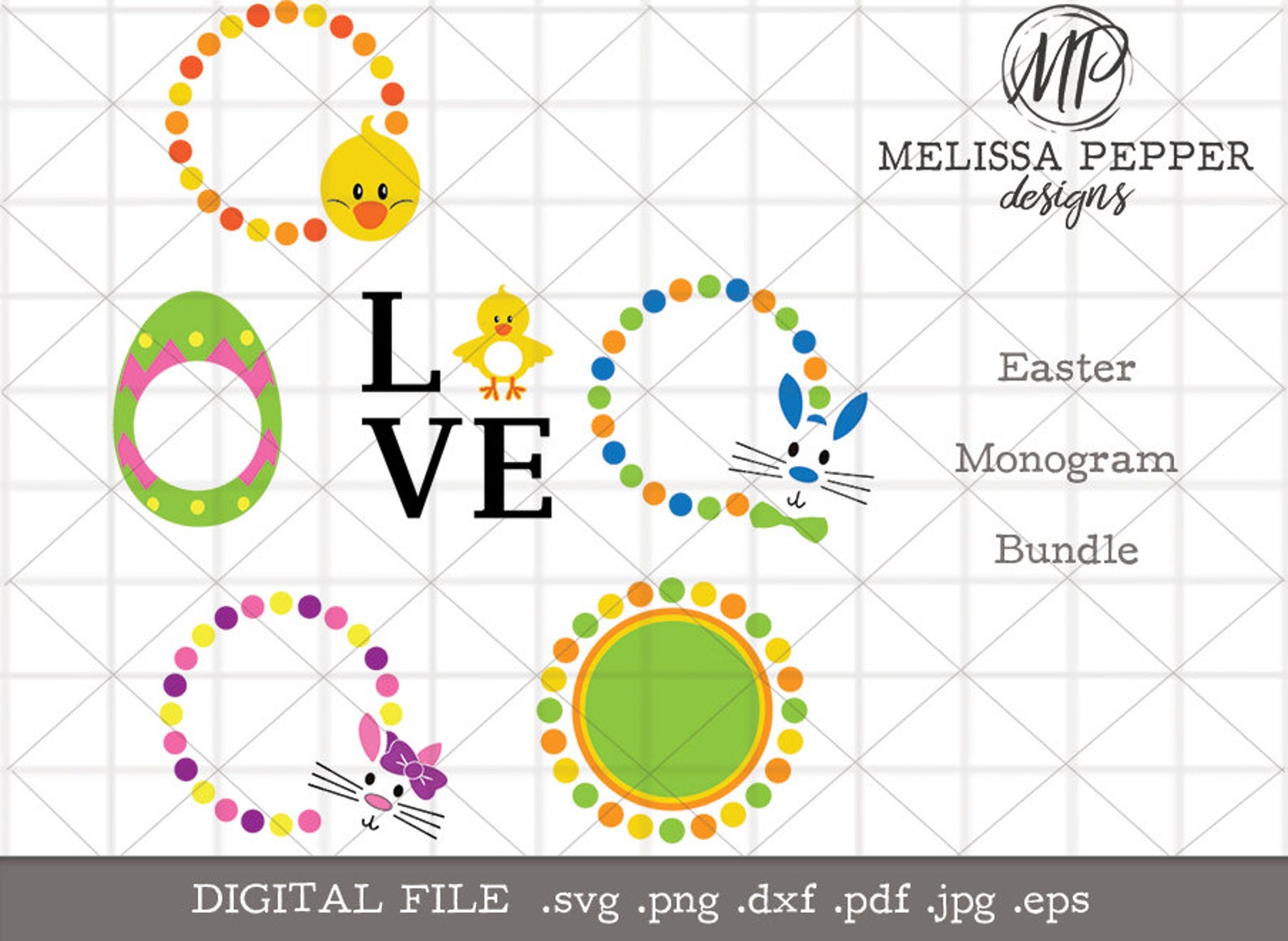 Easter Monogram Bundle SVG Split Bunny Svg Chick Monogram | Etsy