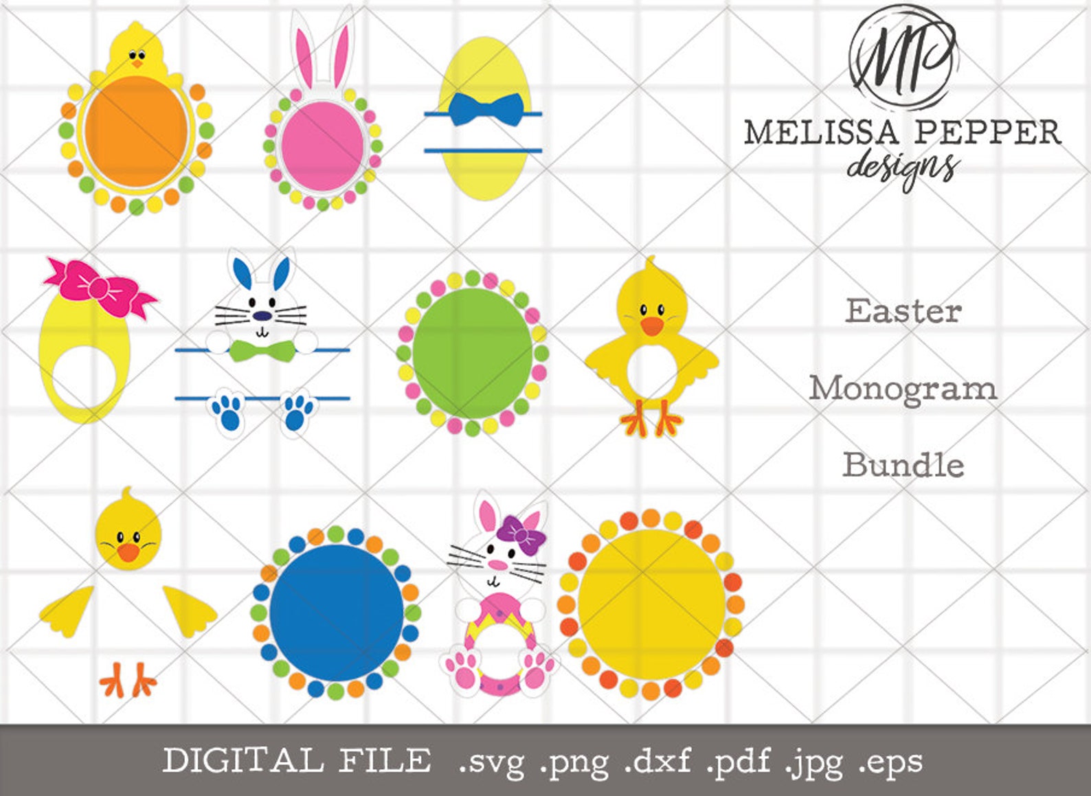 Easter Monogram Bundle SVG, Split Bunny Svg, Chick Monogram Cricut ...