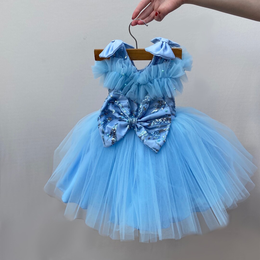Light Blue Fancy Dress Sky Blue Flower Girl Dress Sparkle Tutu Dress ...