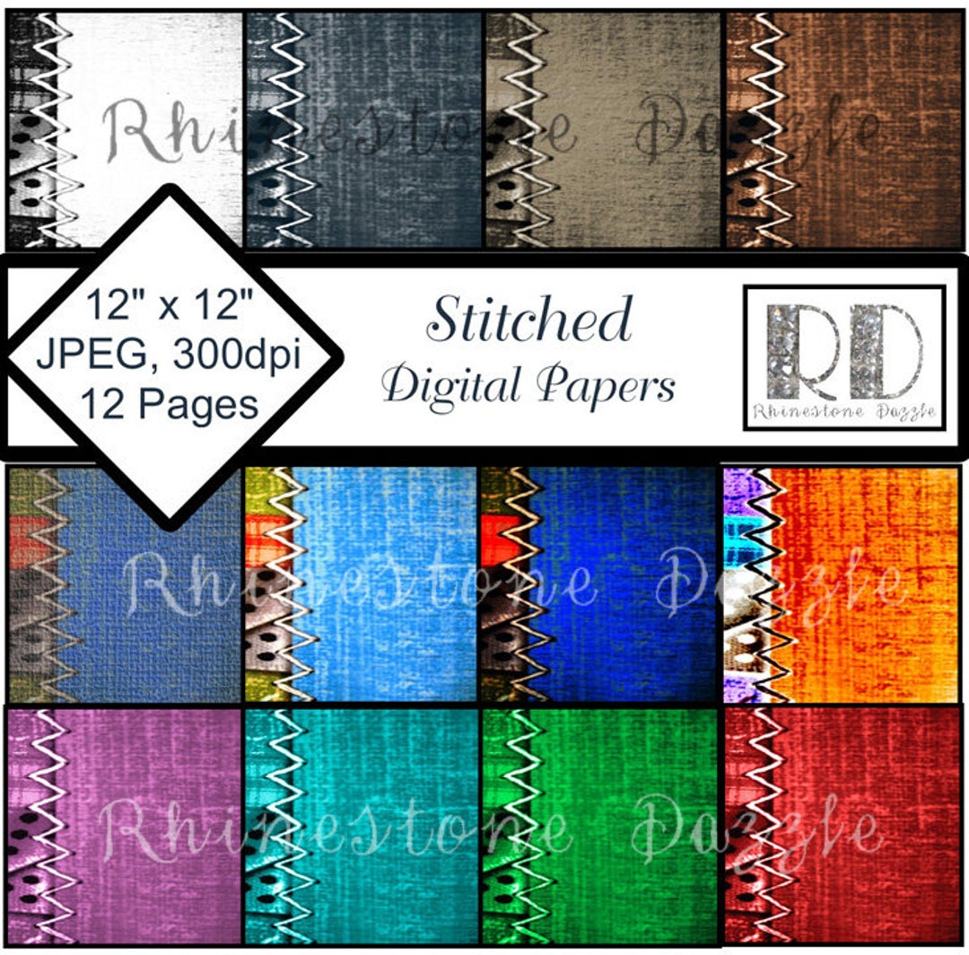 Digital Scrapbook Paper, STITCHED, Digital Paper Pack, Background ...