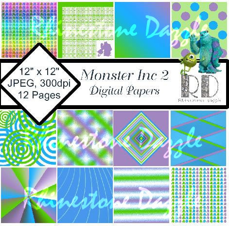 Monsters inc digital scrapbook background paper decorative | Etsy
