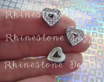 Set of 10pc Silver Rhinestone Heart Slide Charm Fits 8mm - Etsy