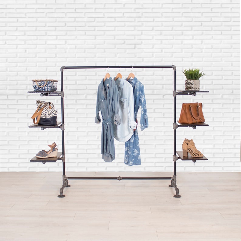 Clothing Rack Industrial Pipe Clothing Rack With Wood - Etsy