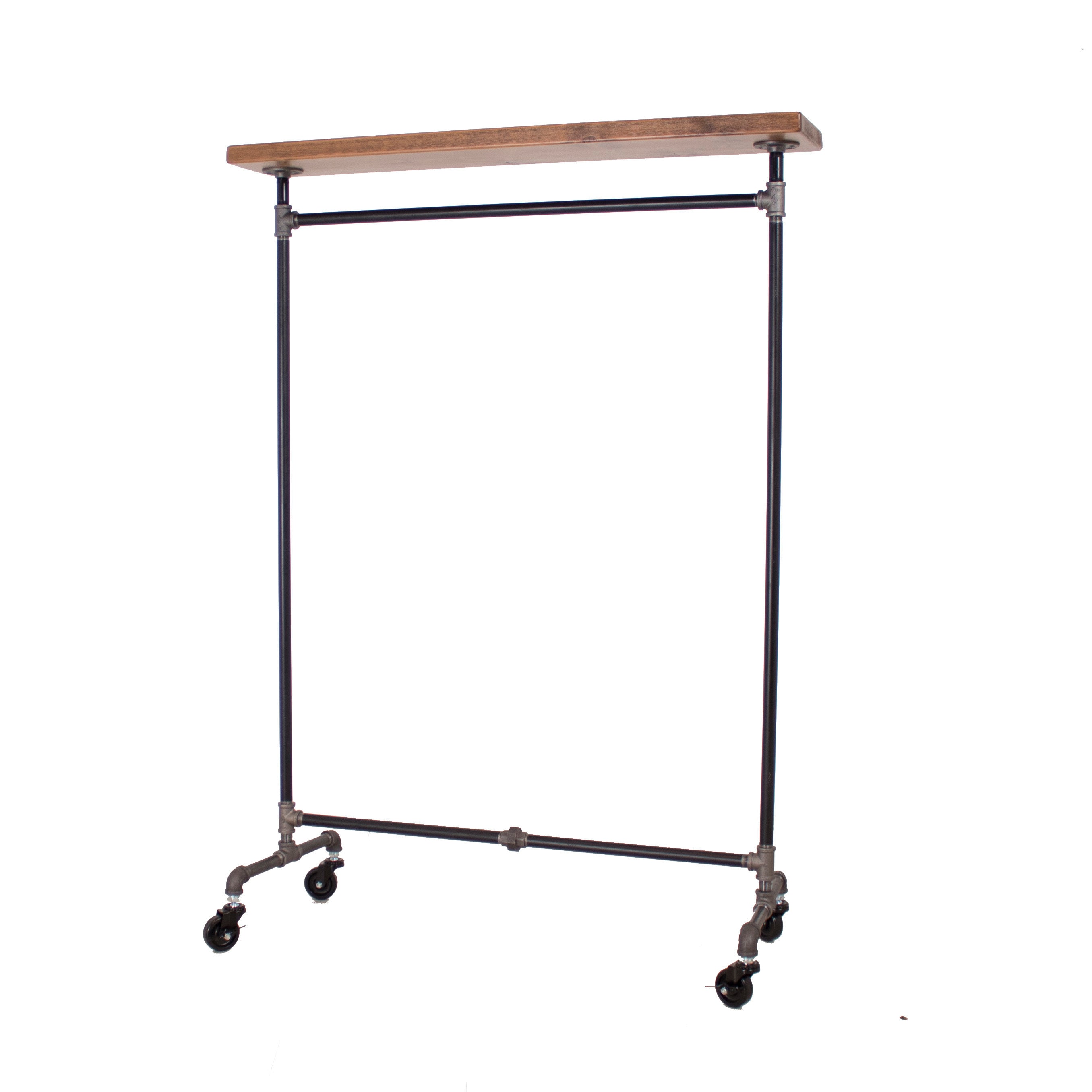 Industrial Pipe Rolling Clothing Rack with Wood Top Shelf | Etsy