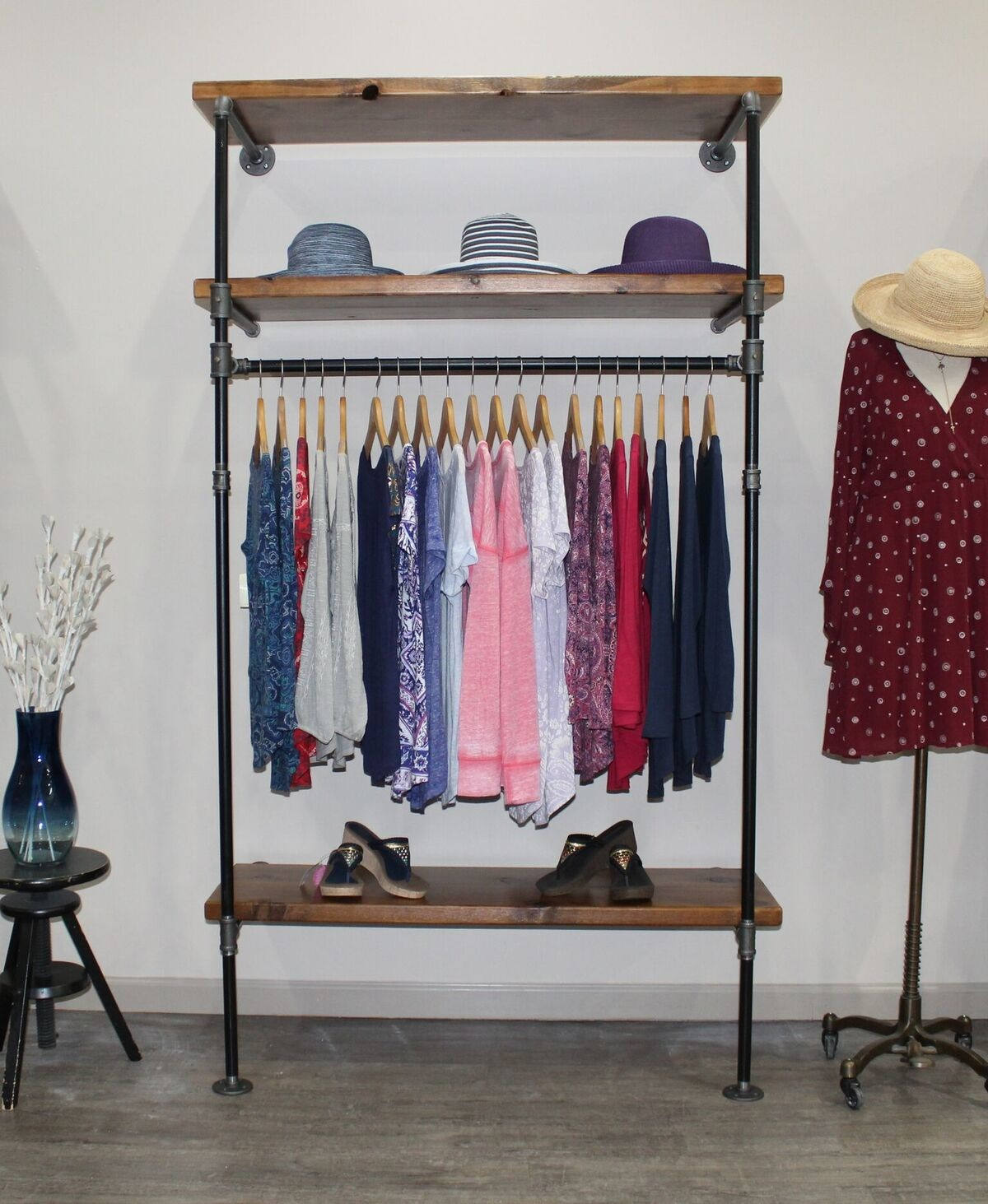 Industrial Pipe Clothing Rack Wall Rack Black Pipe Cedar | Etsy