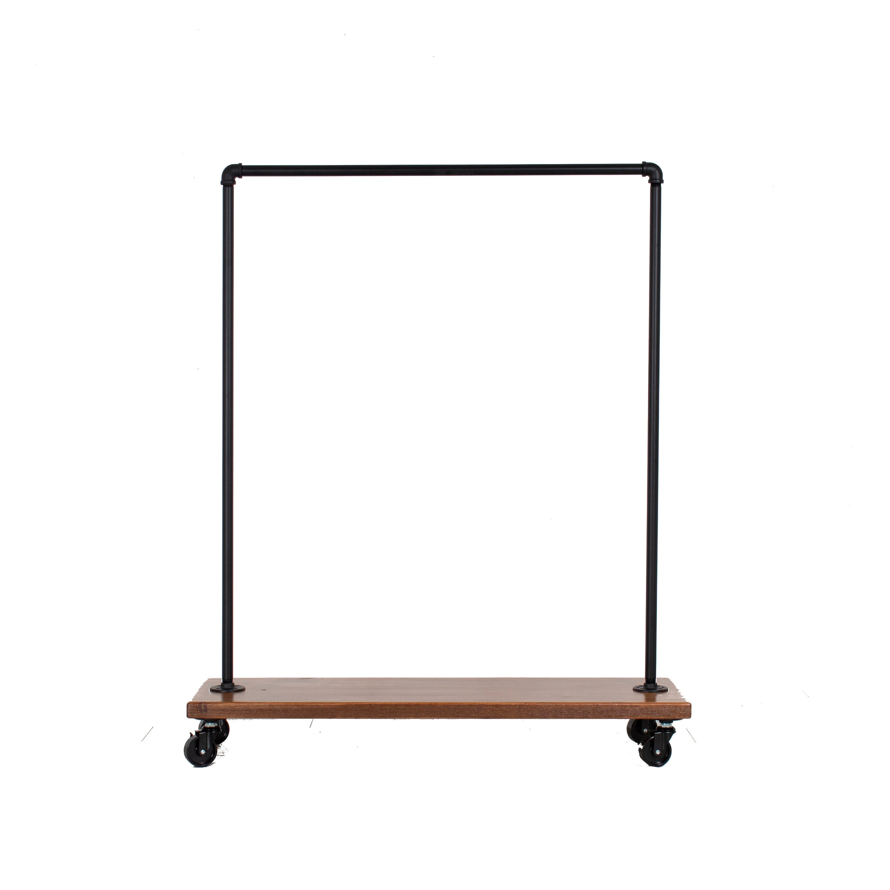 Industrial Pipe Rolling Clothing Rack With Solid Wood Shelf on Wheels ...