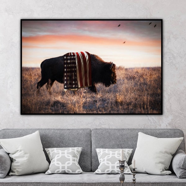 American Flag With Bison - Etsy