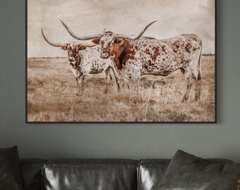 Texas Longhorn Cow Canvas Wall Art, Framed Cow Print Home Decor Wall ...