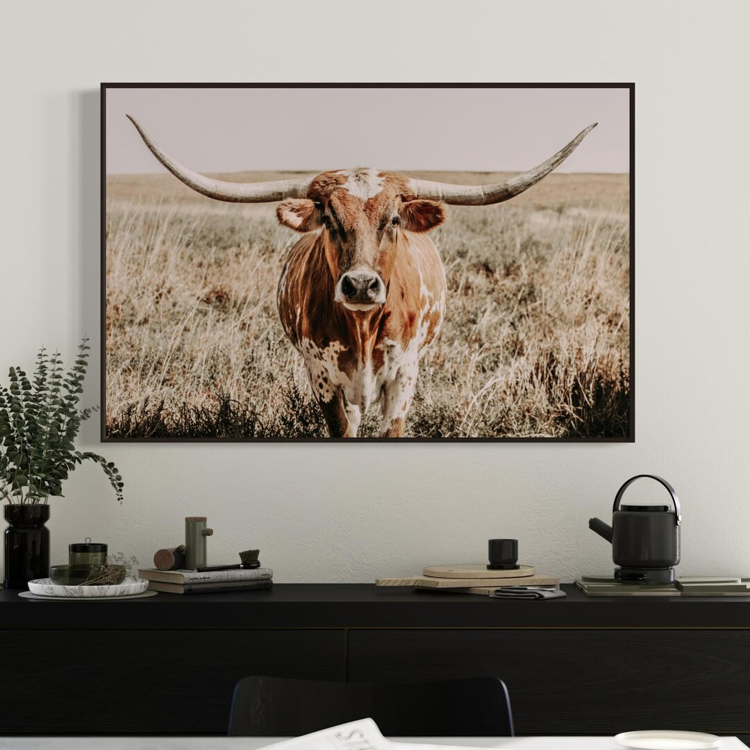 Longhorn Cow Print - Longhorn Canvas Print - Western Home Decor Cow ...
