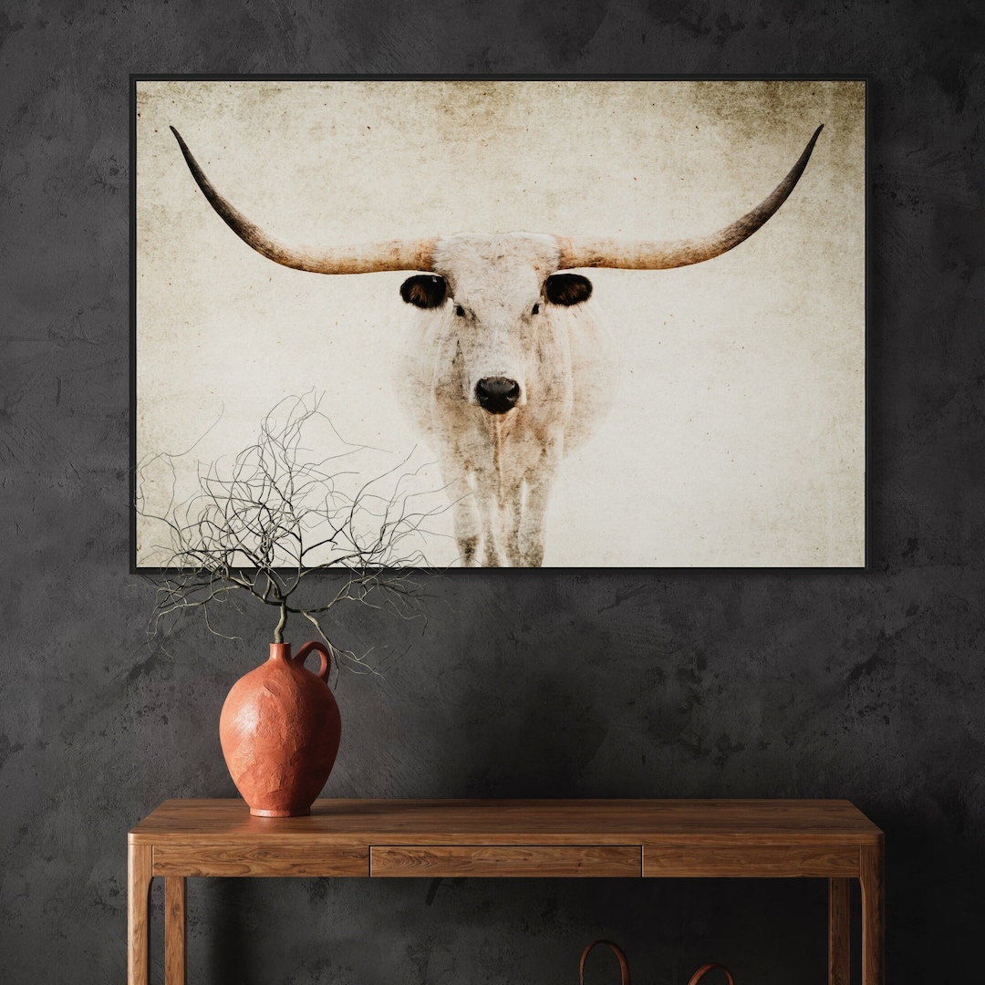 Longhorn Art Print - Longhorn Canvas Print - Modern Western Decor Cow ...