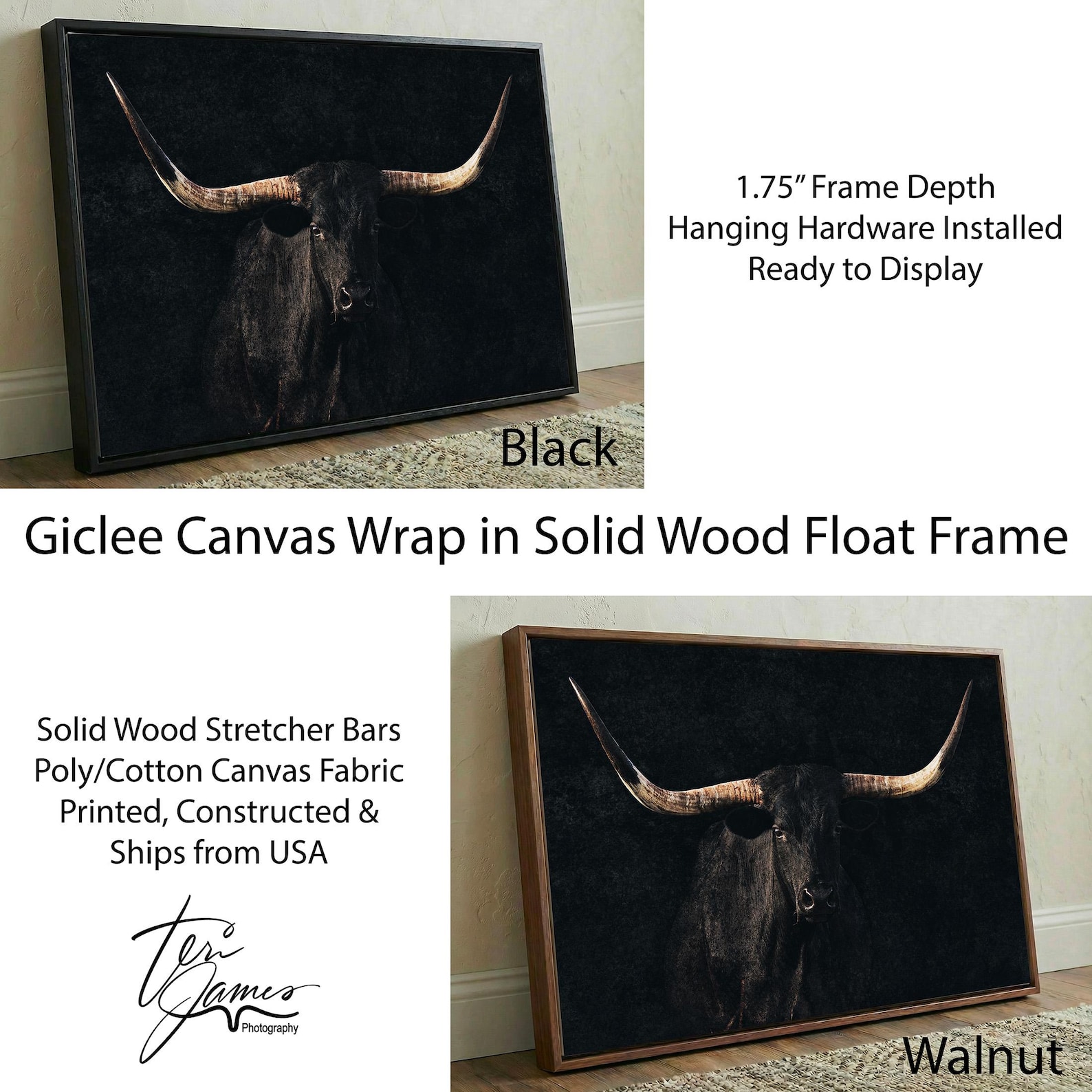 Dramatic Western Wall Decor - Texas Longhorn Wall Art Canvas Print ...