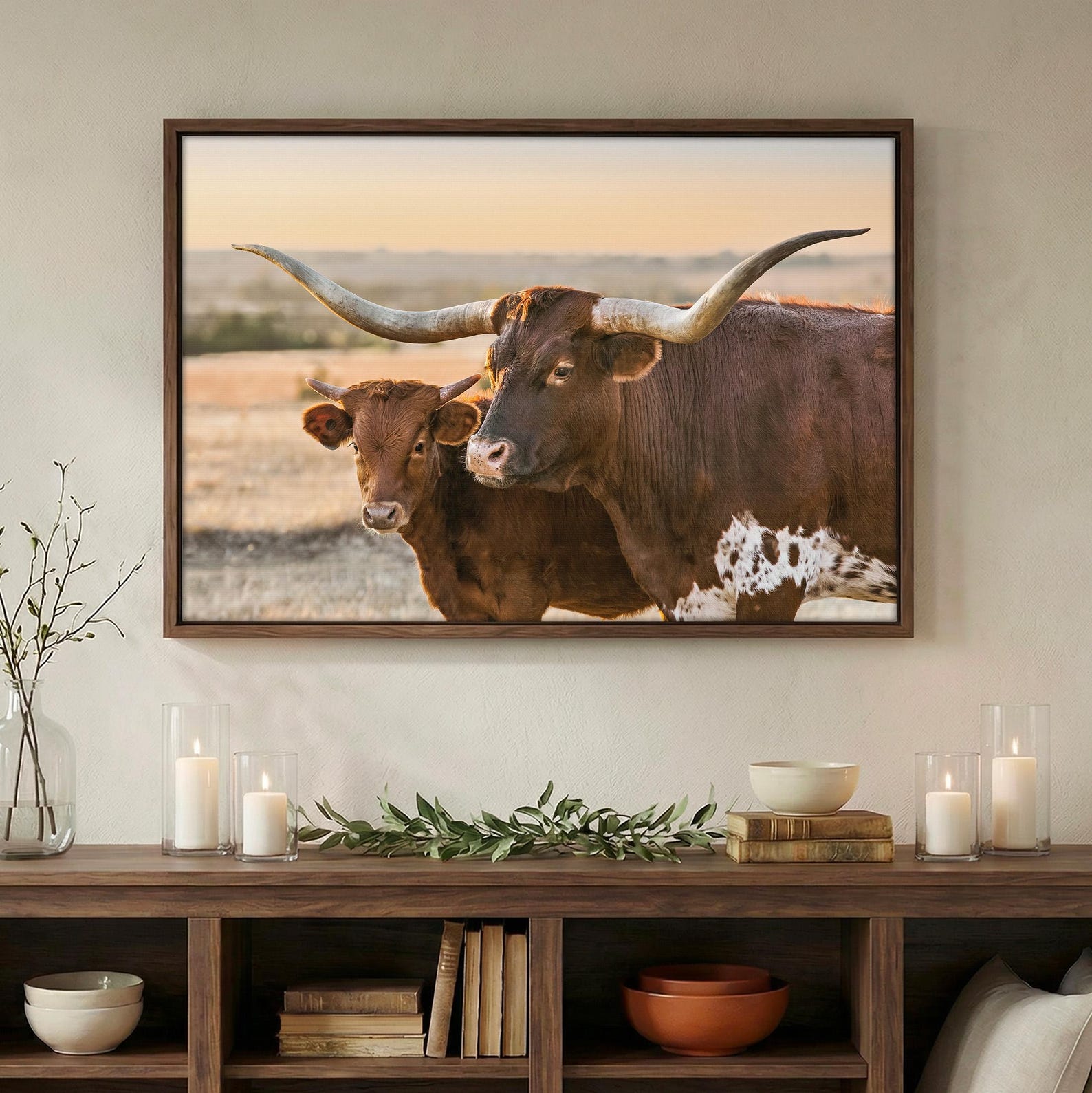 Longhorn Wall Art - Western Office Decor - Large Texas Longhorn Cow ...