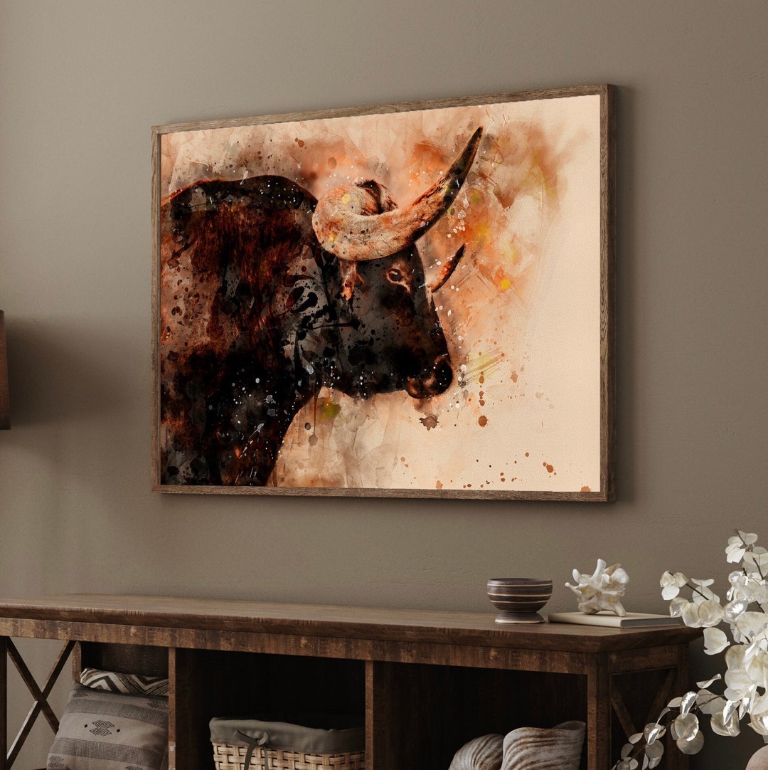 Texas Wall Art Longhorn Decor Texas Longhorn Wall Art Watercolor ...