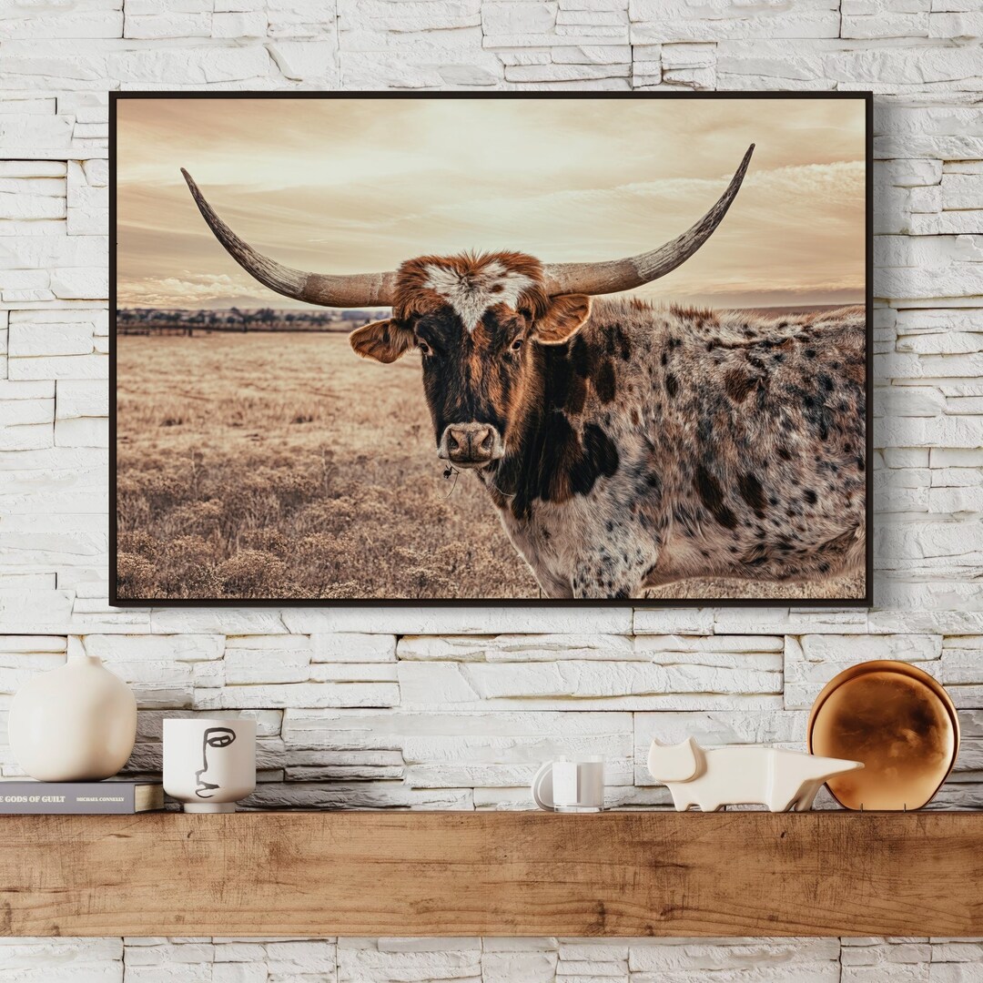 Longhorn Canvas Wall Art Large Cow Canvas Longhorn Wall Art Western ...