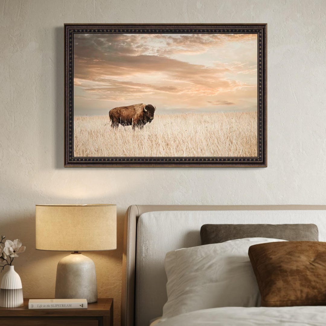 Buffalo Print in Rustic Frame for Western Living Room - Framed Bison ...