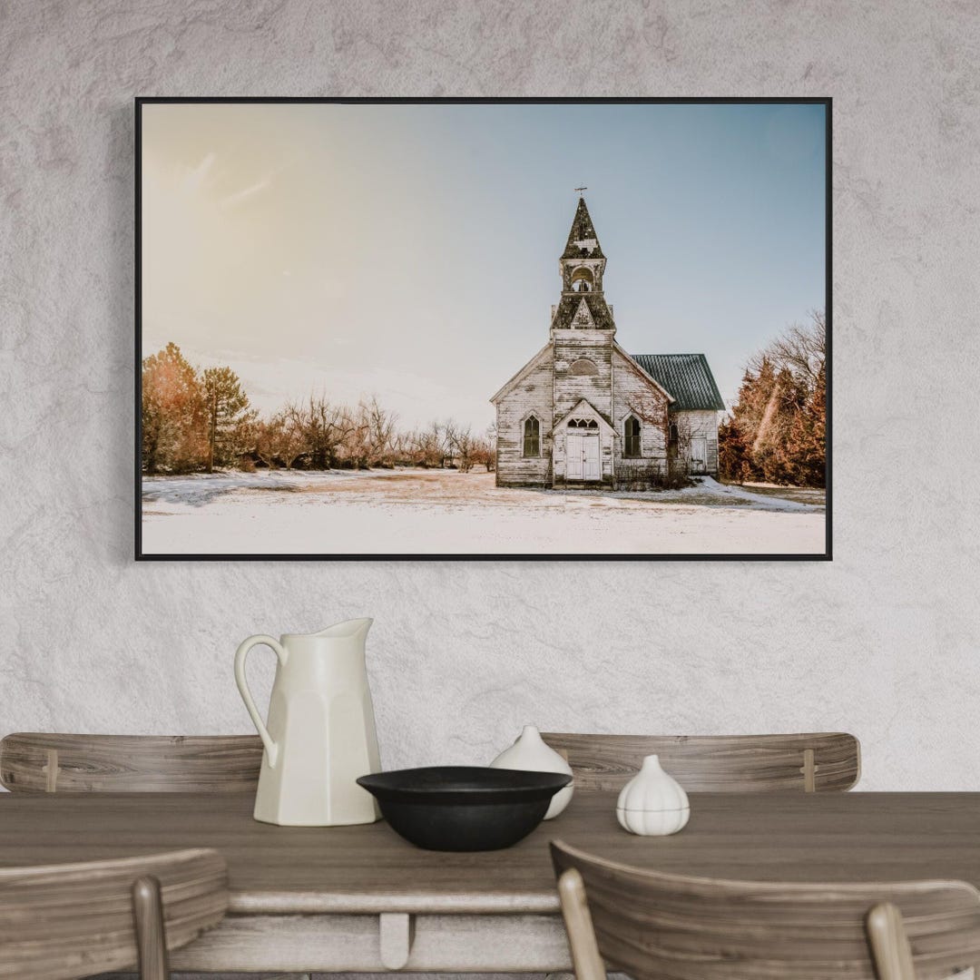 Christian Wall Art - Old Country Church Photo - Modern Farmhouse Decor ...