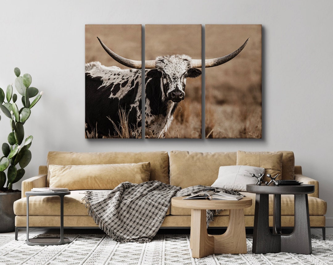 Canvas Triptych Large Western Decor Longhorn Wall Art 3 Piece Canvas ...
