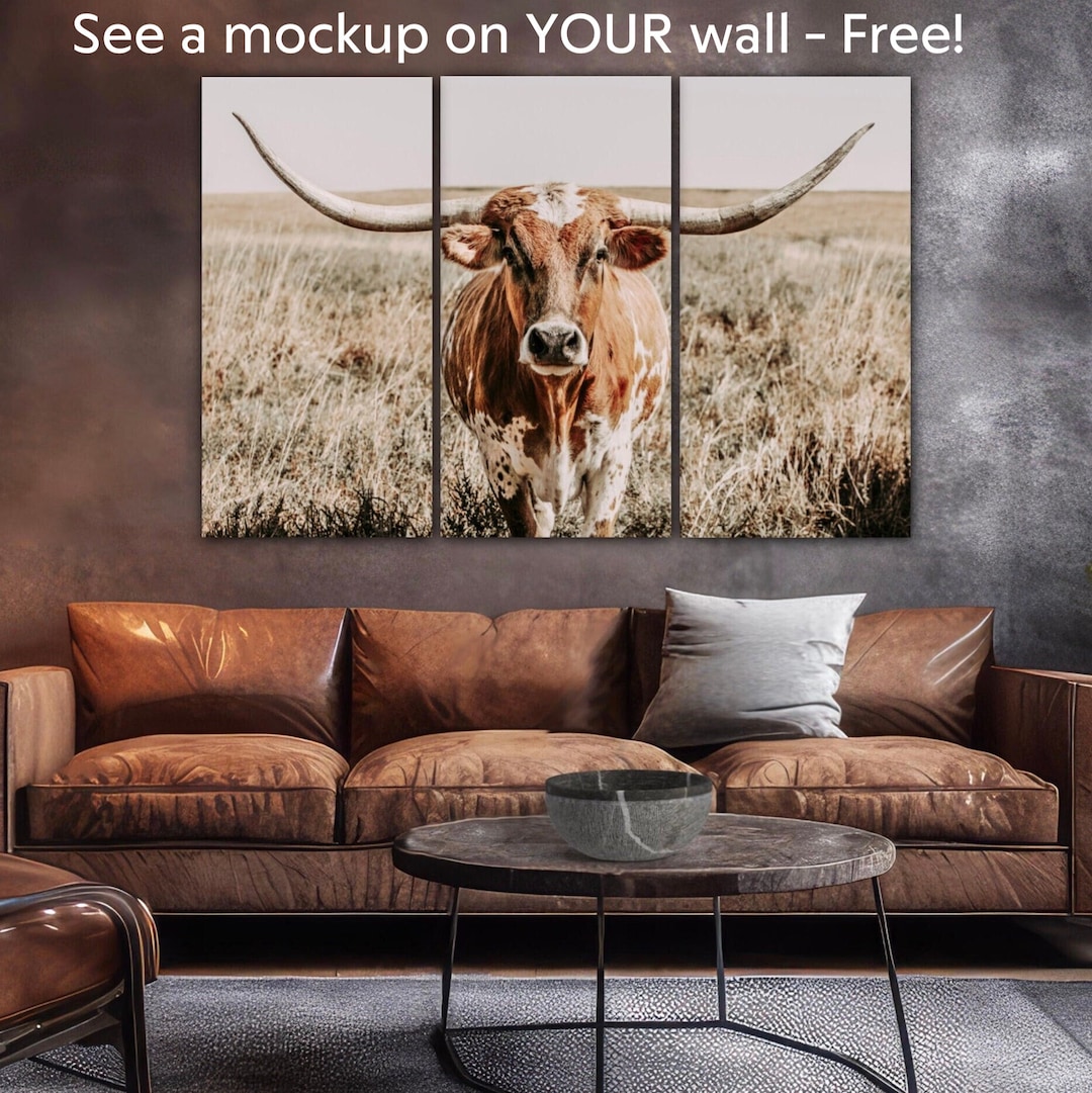Western Decor 3 Piece Canvas Art Triptych Longhorn Wall Art Extra Large ...