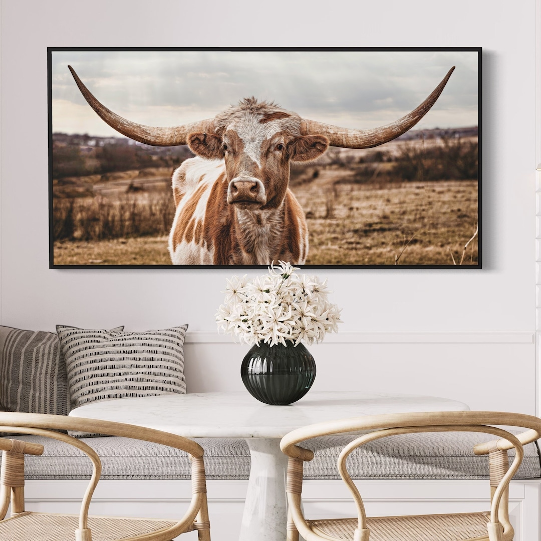 Large Panoramic Texas Longhorn Canvas Longhorn Wall Art Ranch Decor ...