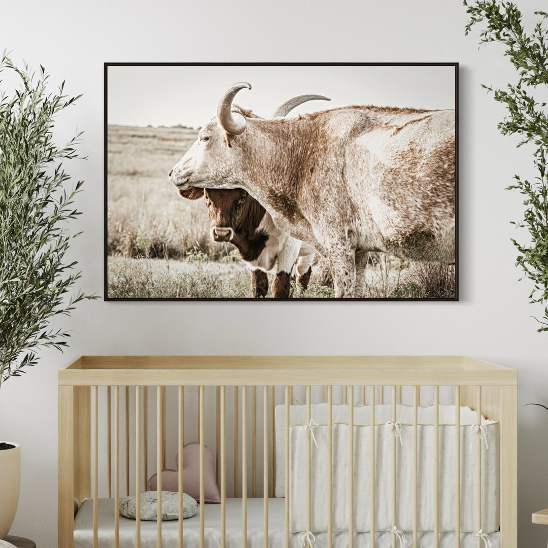 Longhorn Decor Cow Wall Art - Farmhouse Western Canvas Artwork for ...