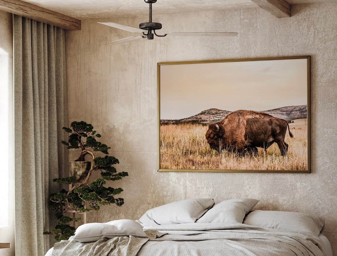Large Bison Wall Art Buffalo Canvas Print Western Office Decor Bison ...