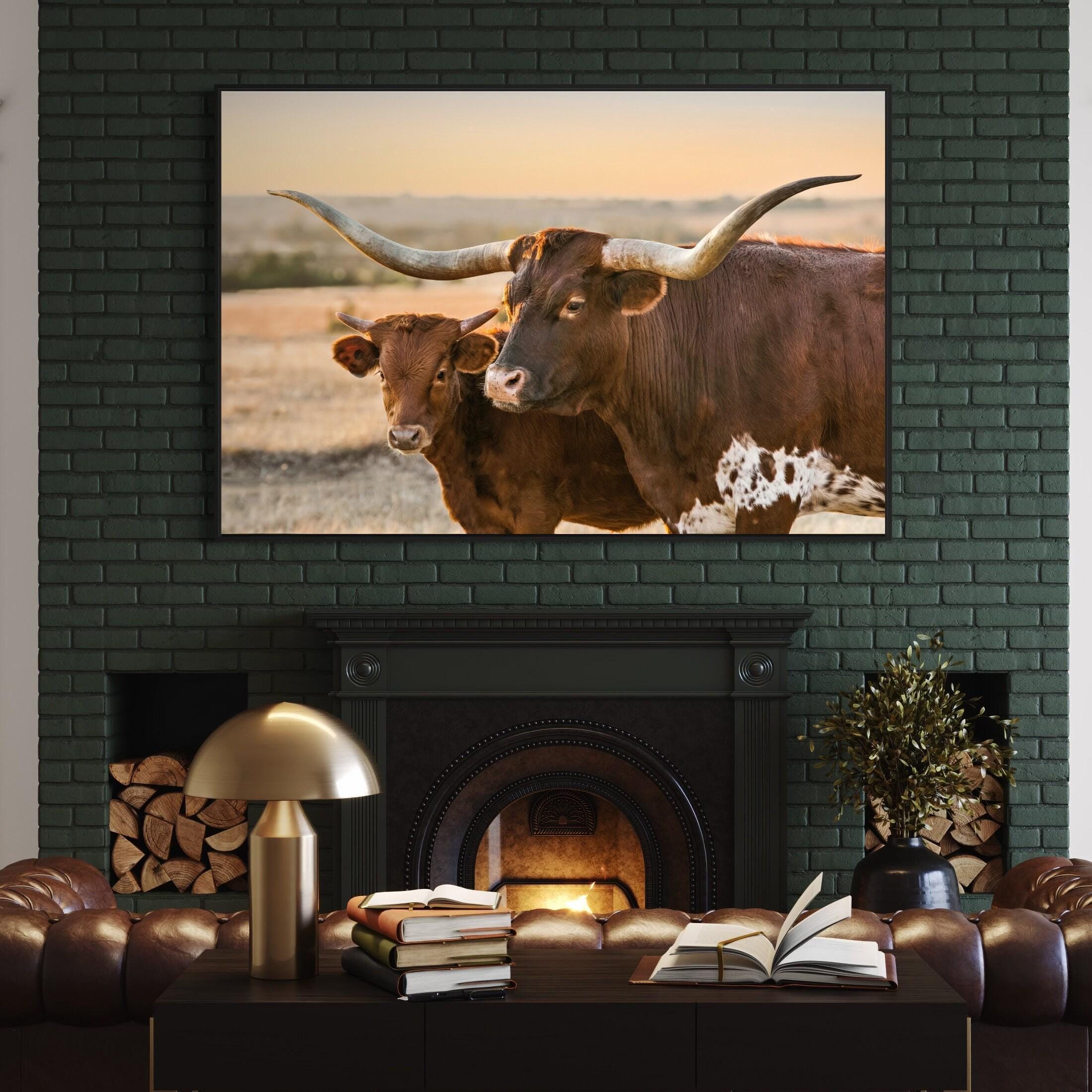 Longhorn Wall Art - Western Office Decor - Large Texas Longhorn Cow ...