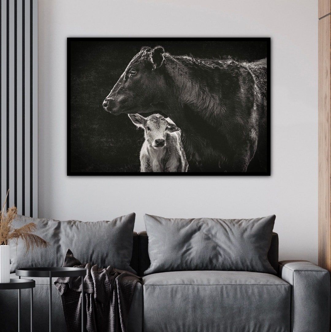 Black and White Angus Cow Calf Canvas Print Modern Western Wall Decor ...