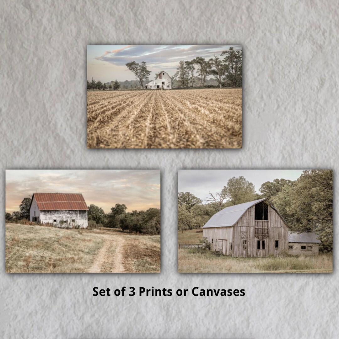 Country Wall Decor Set of 3 Old Barn Prints Barn Photography Rustic ...