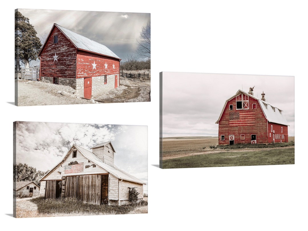 Old Barn Prints, 3 Piece Wall Art, Set of 3 Canvas, Barn Wall Art ...