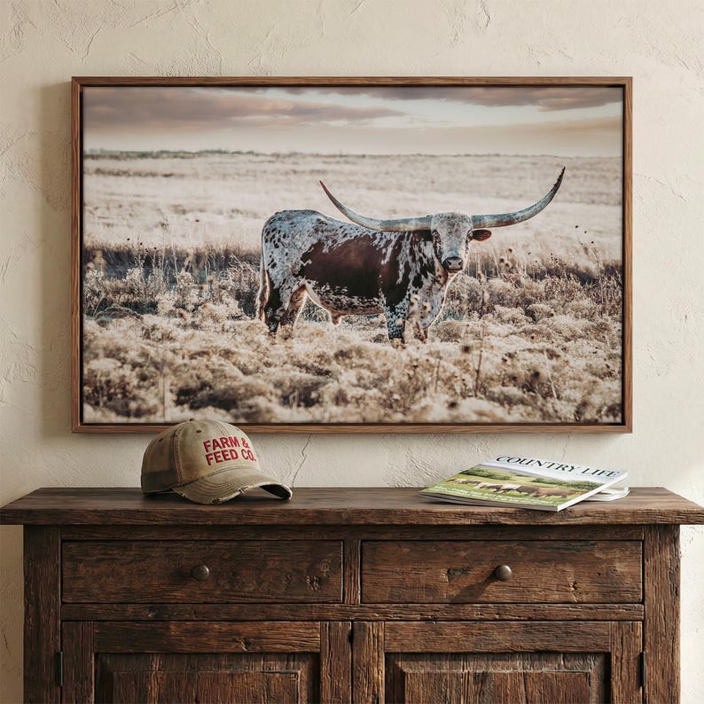 Large Western Art for Living Room or Office - Texas Longhorn Wrapped ...