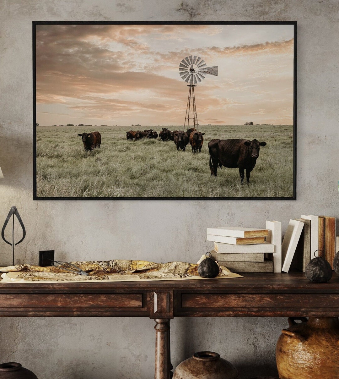 Black Angus Cattle Wall Art - Cow Canvas Print - Western Decor Office ...