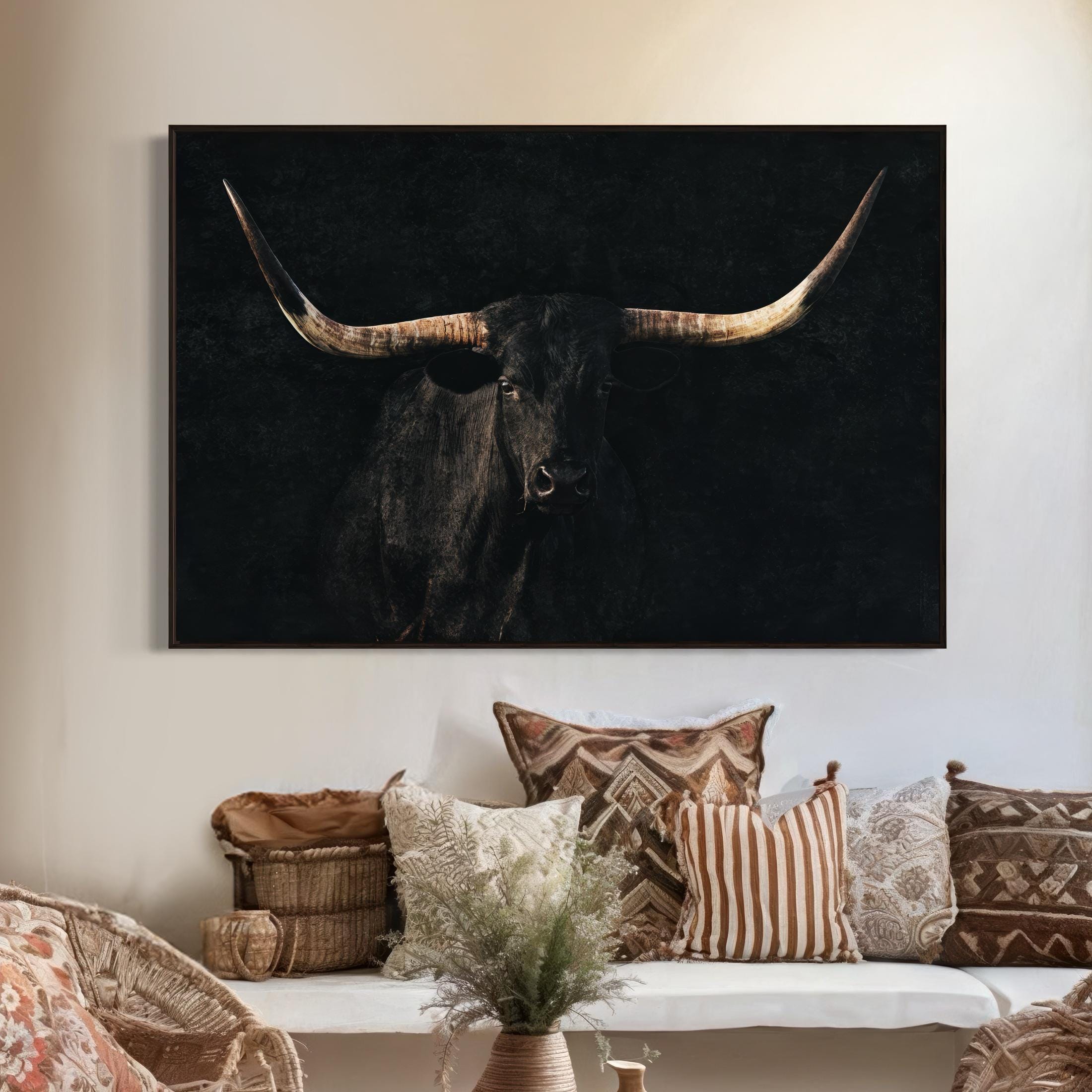 Dramatic Western Wall Decor - Texas Longhorn Wall Art Canvas Print ...