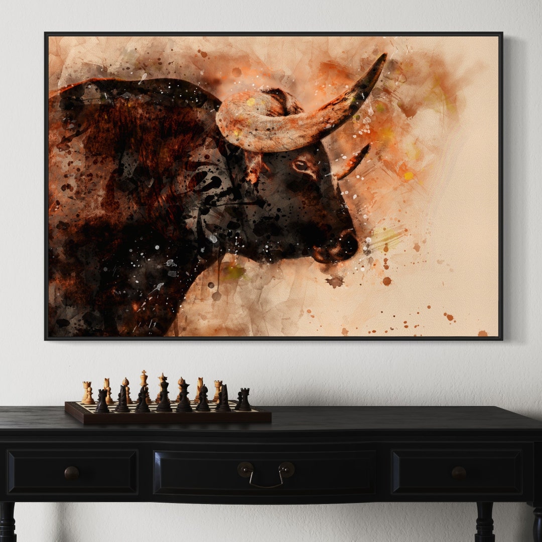 Watercolor Longhorn Bull Artwork Modern Western Wall Art Texas Longhorn ...