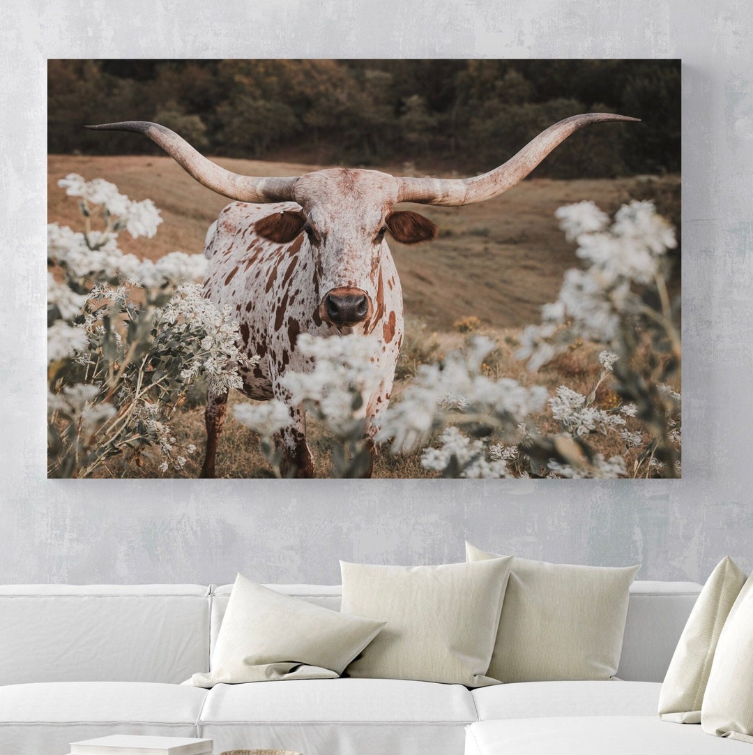 Western Farmhouse Wall Art Dining Room Decor Longhorn Canvas Print ...