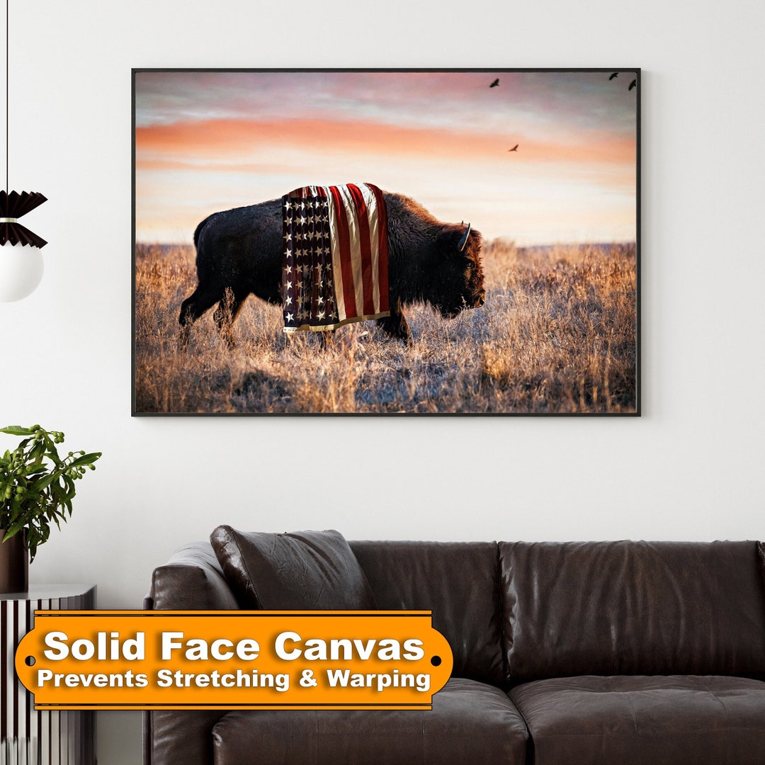 American Bison Canvas Rustic Americana Buffalo Print Patriotic American ...