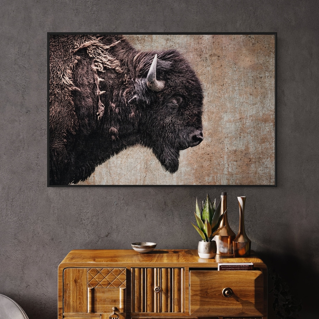 Buffalo Wall Decor Bison Canvas Print Ranch Cabin Lodge Decor Living ...