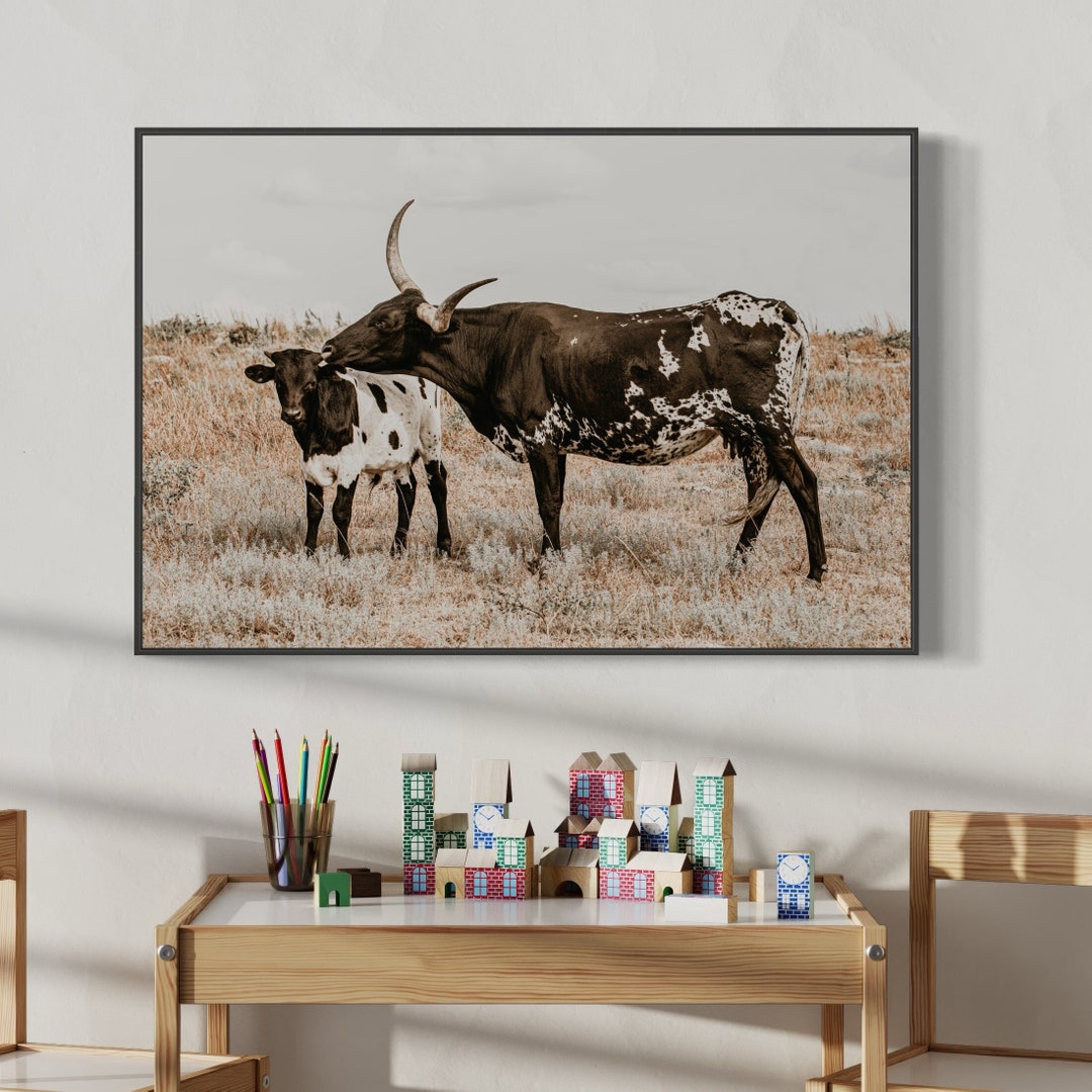 Texas Longhorn Wall Art Western Nursery Cow Canvas Art Longhorn Canvas ...