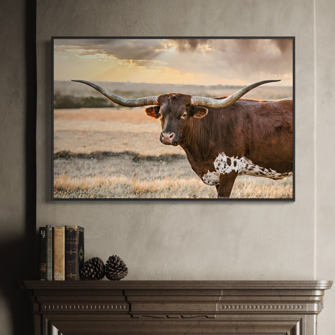 Longhorn Wall Art Texas Longhorn Cow Canvas Print Western Statement ...