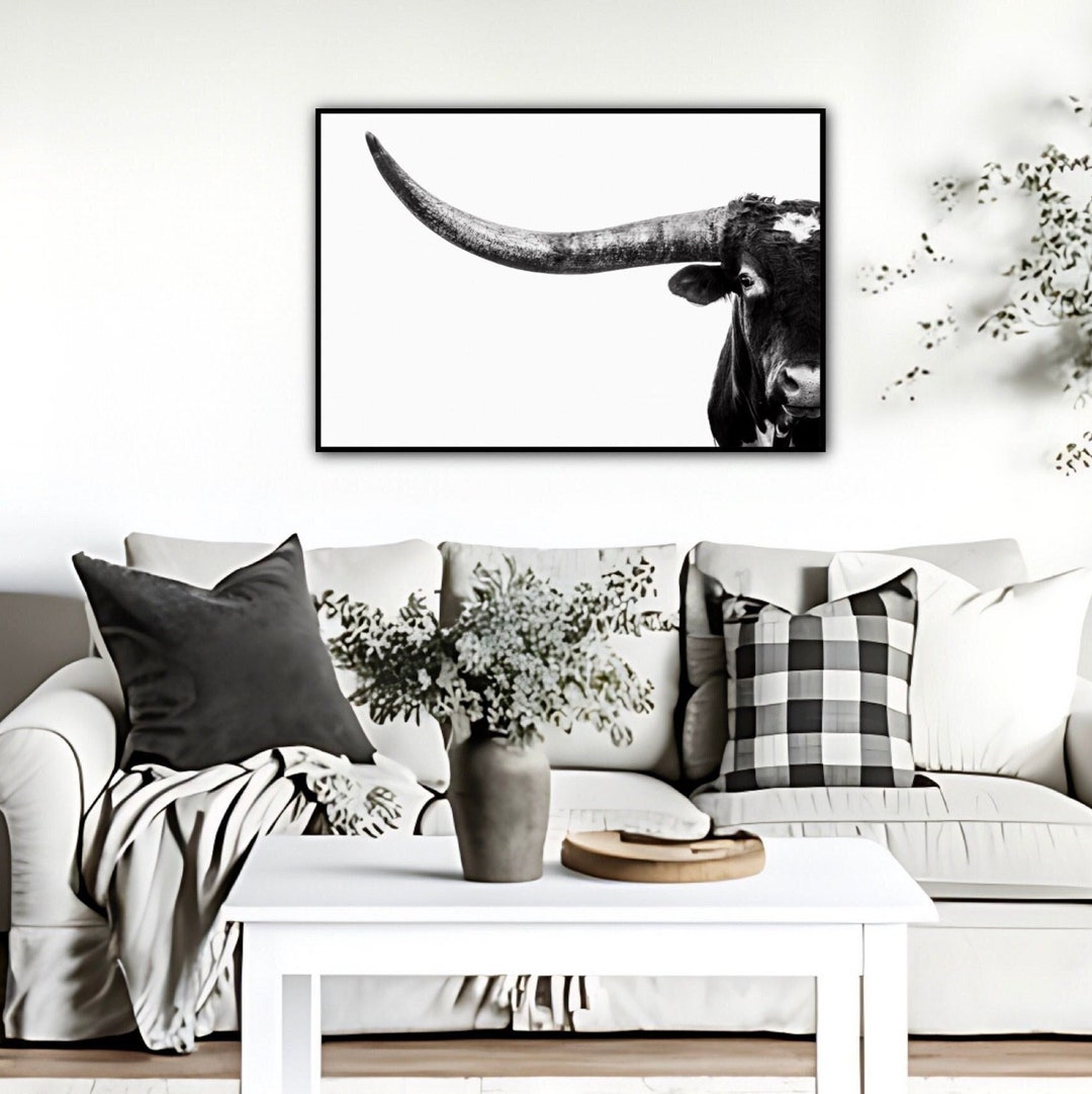 Longhorn Decor - Western Decor Longhorn Print - Texas Longhorn Bull ...