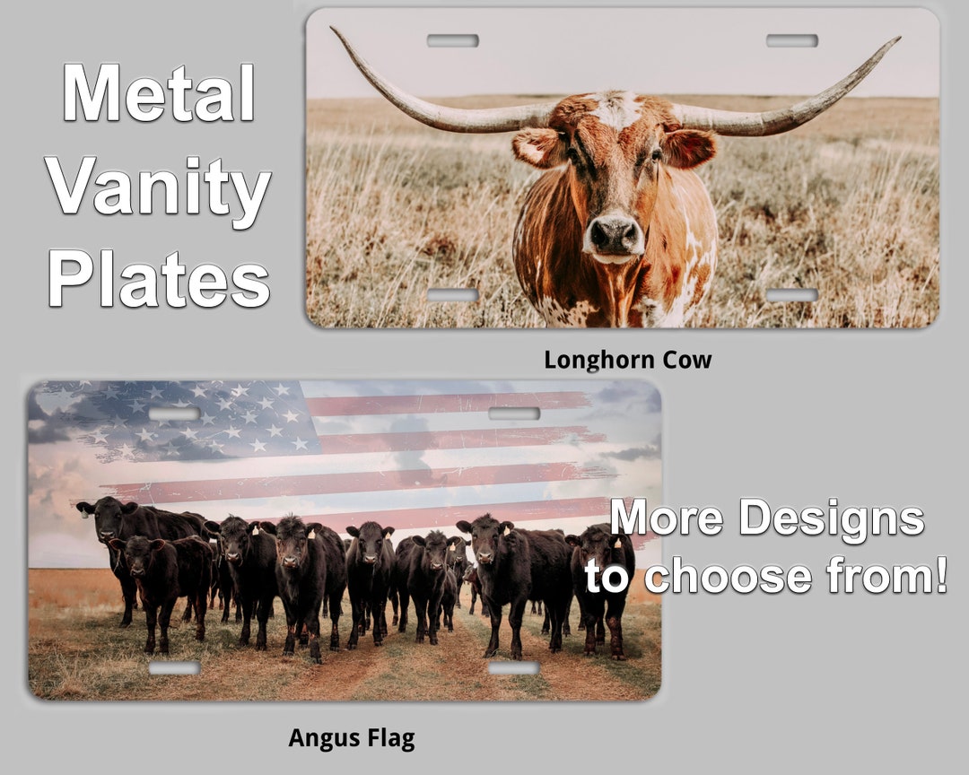 Photo Vanity Plate Longhorn Bison Black Angus American - Etsy