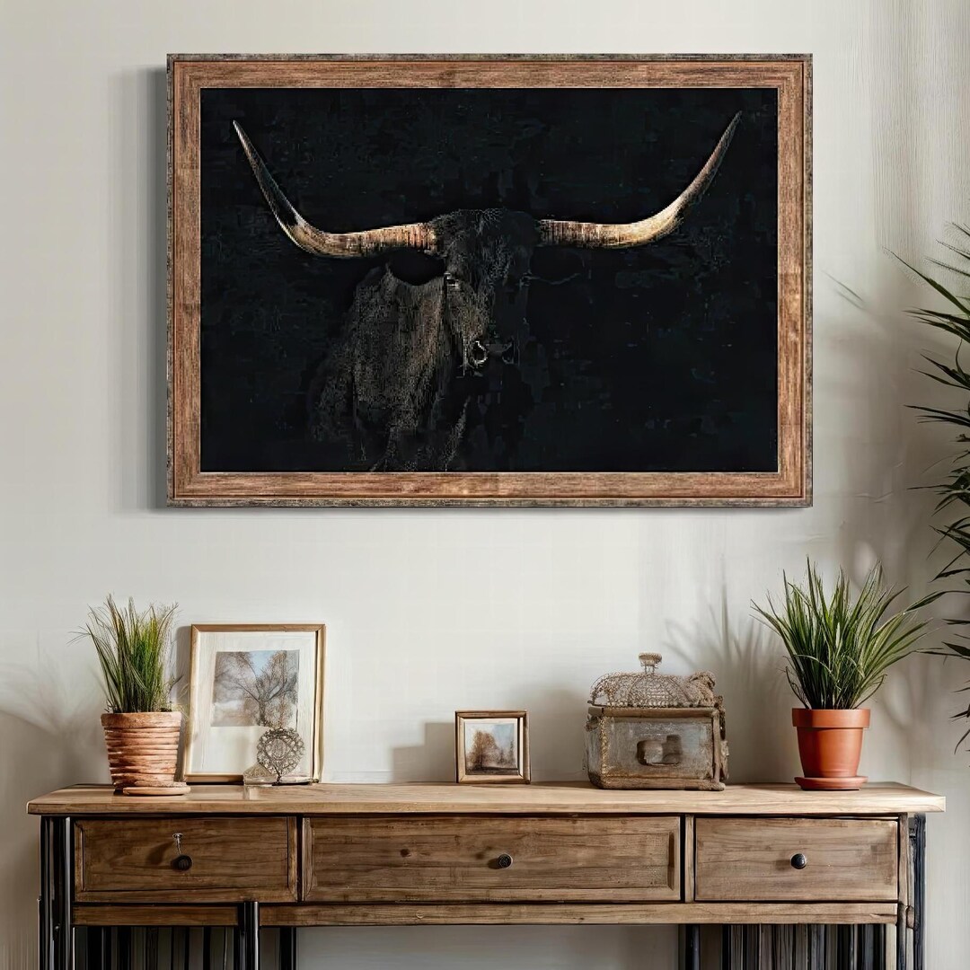 Dramatic Western Wall Decor - Texas Longhorn Wall Art Canvas Print ...